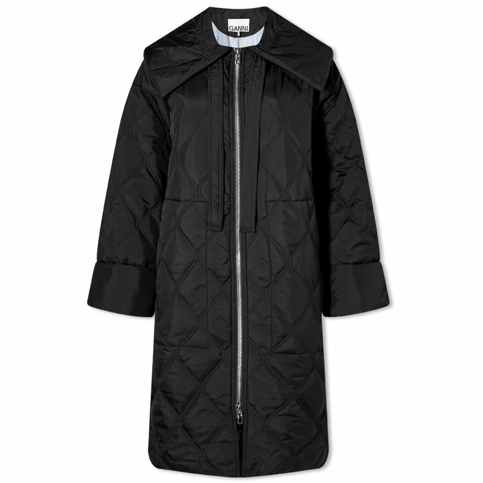 GANNI Women's Ripstop Quilt Coat in Black GANNI