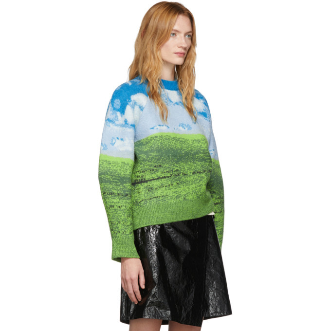 Sunnei Blue and Green Wool Skyline Sweater Sunnei