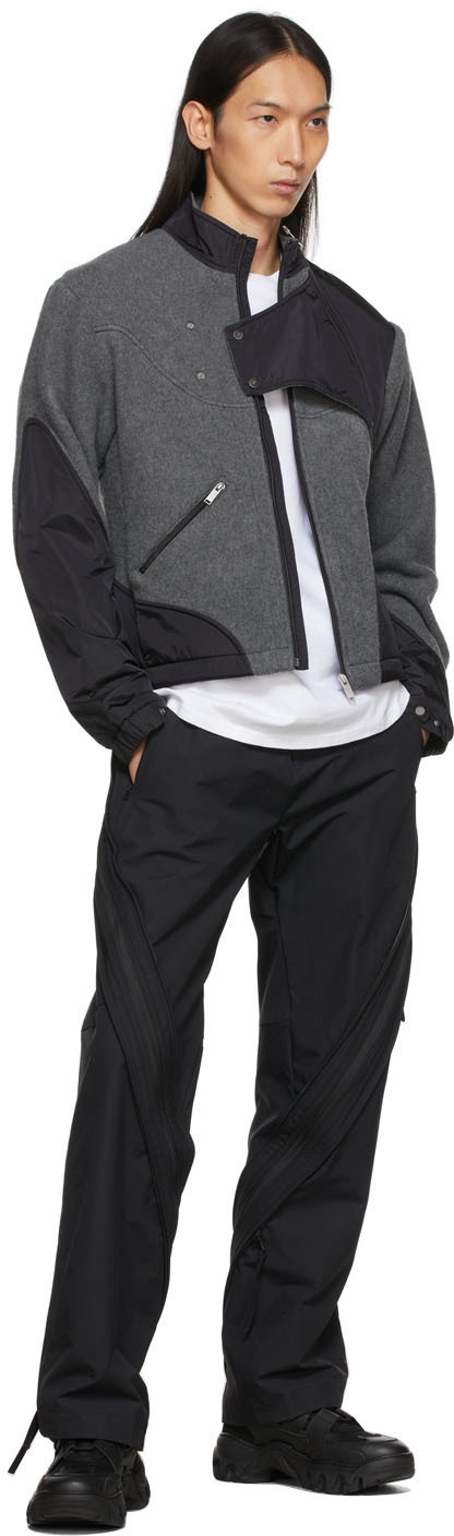 HELIOT EMIL Grey & Black Paneled Fleece Jacket Heliot Emil