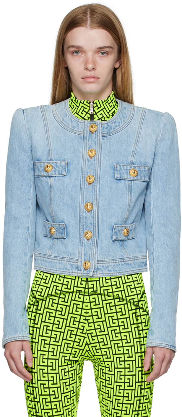 Balmain Blue Cropped Denim Jacket Balmain