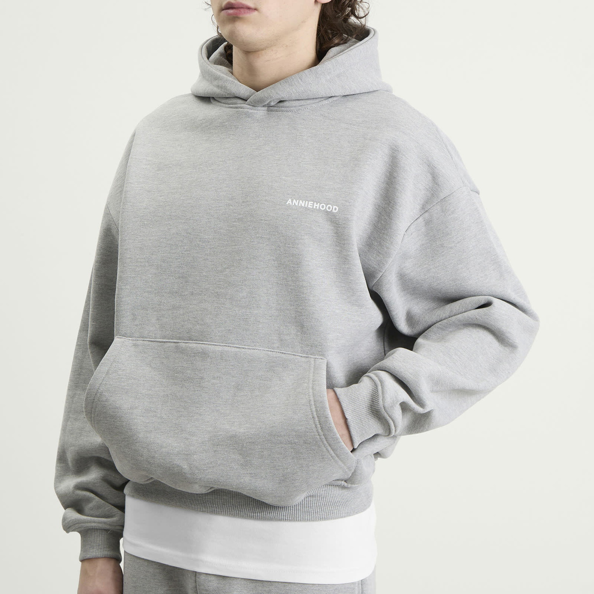 ANNIE HOOD Men's Mini Logo Hoodie in Marl Grey ANNIE HOOD