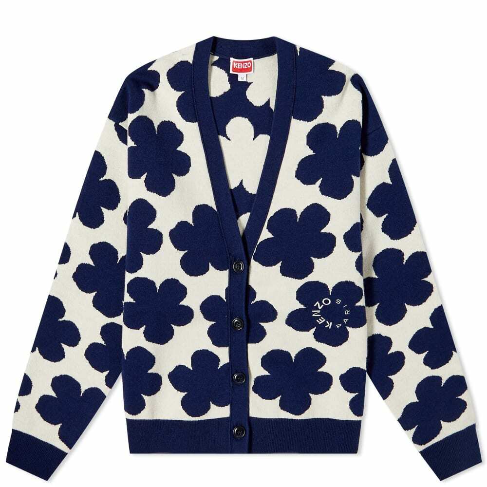 Kenzo Women's Jacquard Small Cardigan in Ecru/Navy Kenzo