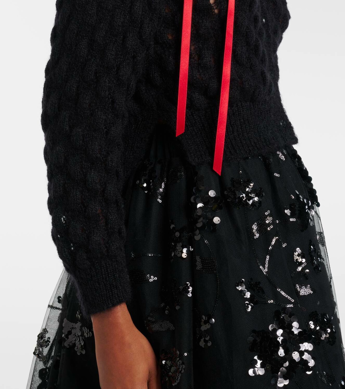 Simone Rocha Bow-detail open-knit wool-blend cardigan Simone Rocha