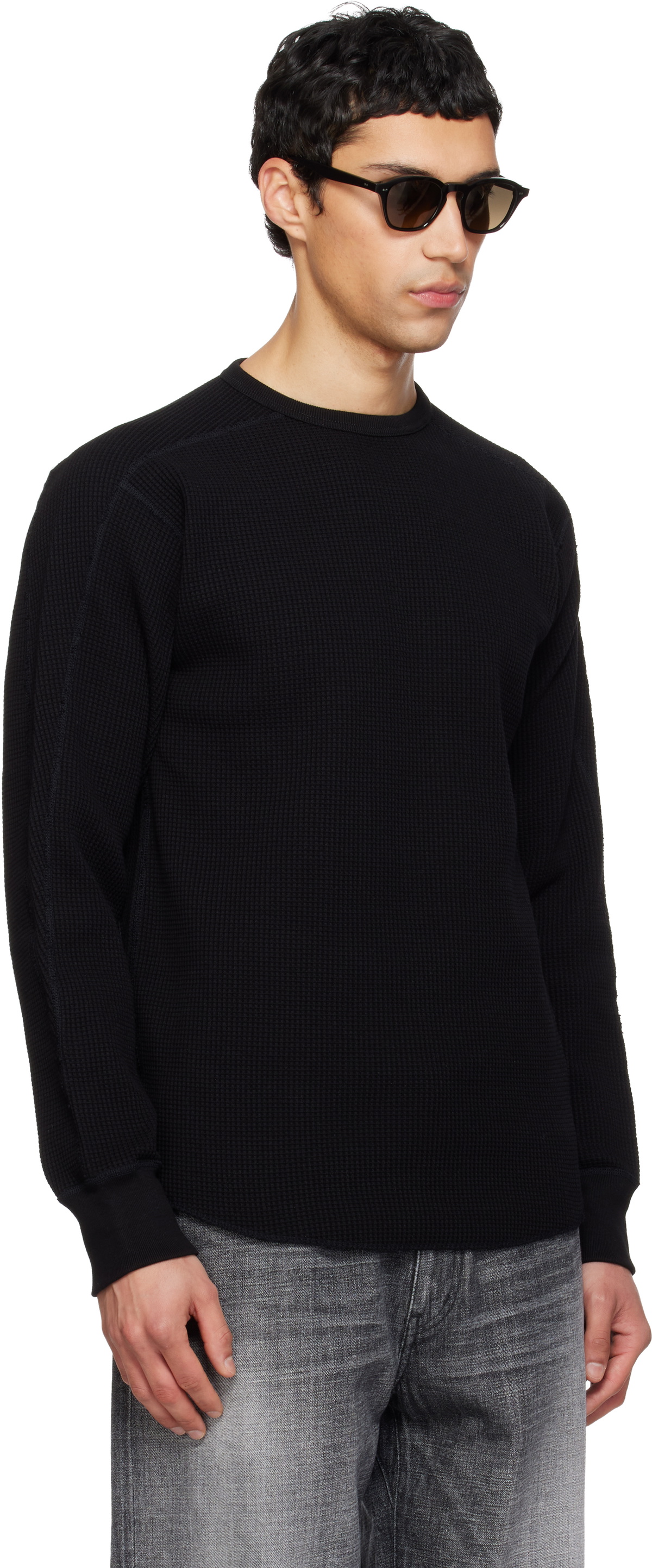 nanamica Black Crew Neck Thermal Sweatshirt Nanamica