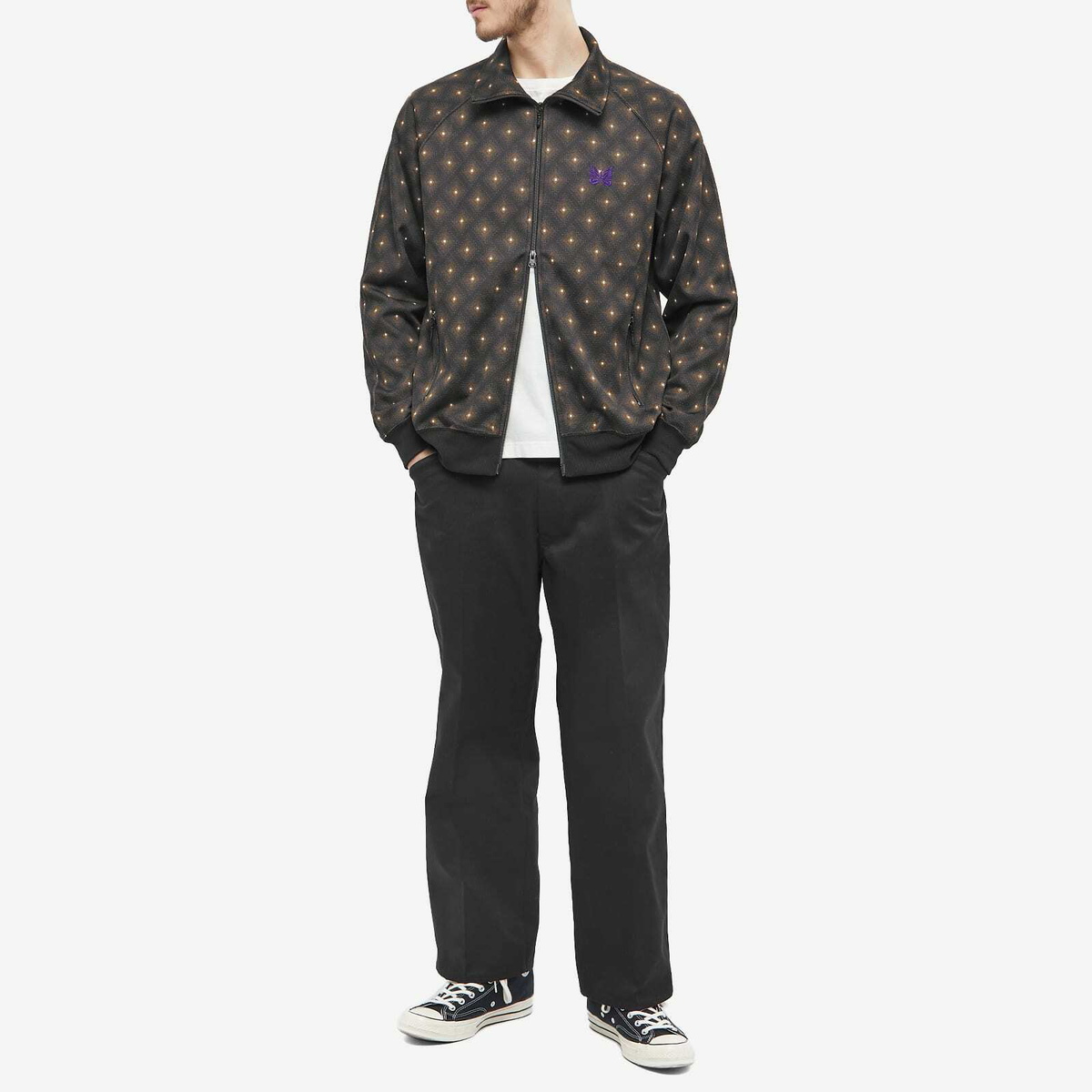Needles Men's Poly Jacquard Patterned Track Jacket in Black Needles