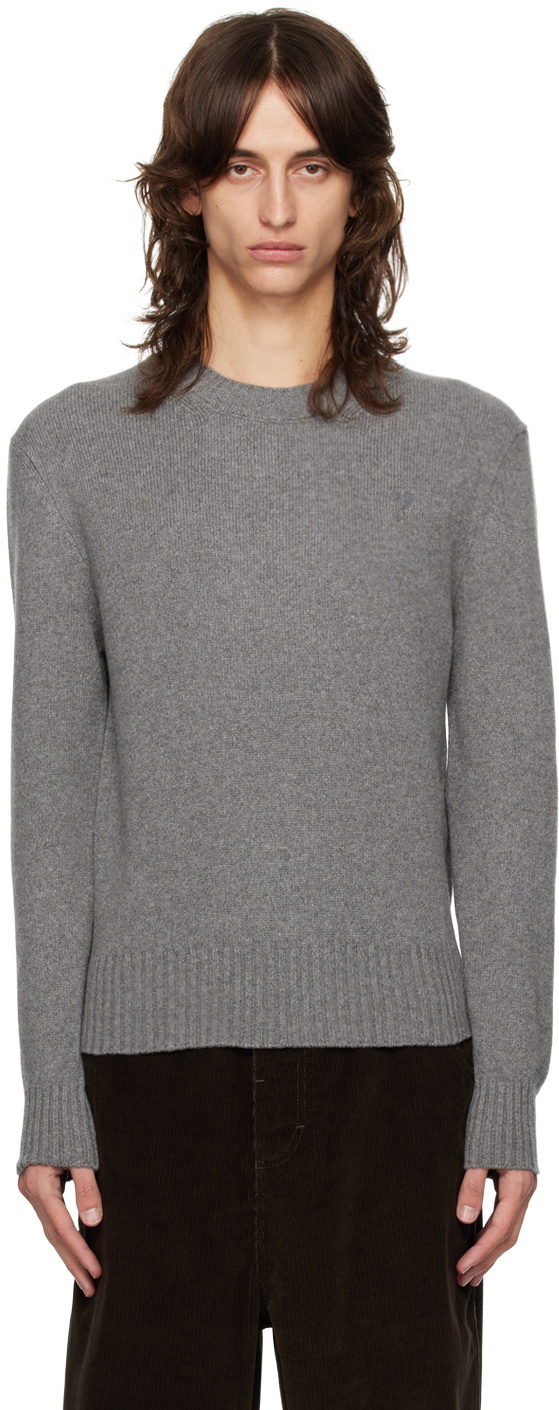 AMI Paris Gray Cashmere Ami De Cœur Sweater AMI