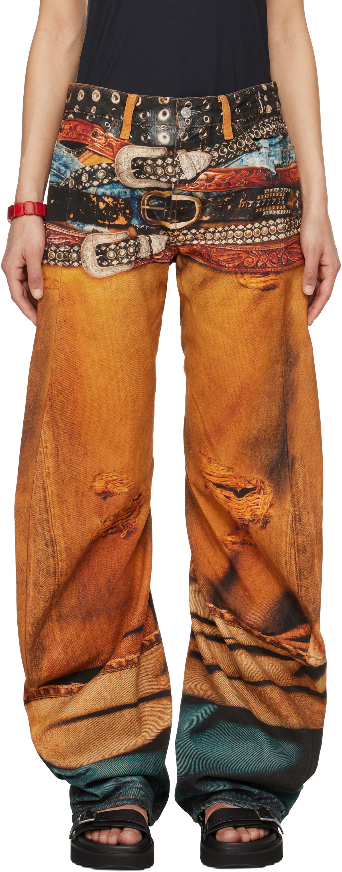 Acne Studios Orange Stacked Belts Jeans Acne Studios