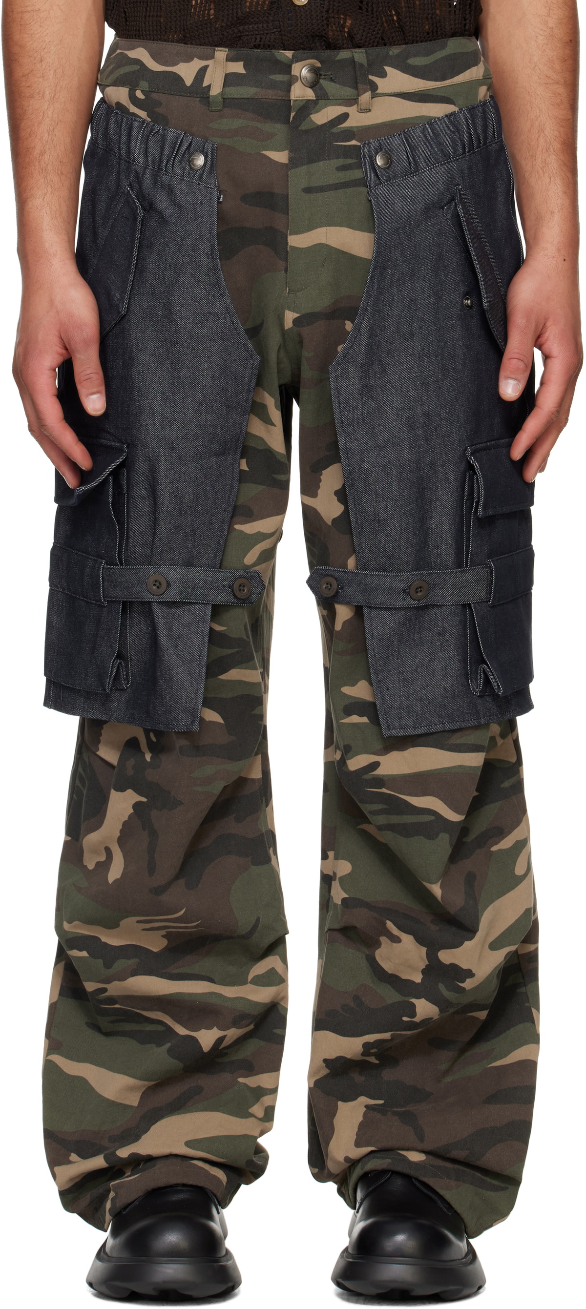 Andersson Bell SSENSE Exclusive Navy & Khaki Raptor Layered Cargo Pants ...