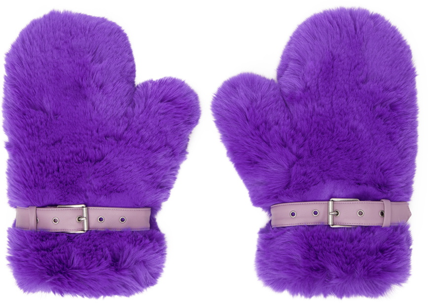 Acne Studios Purple Fluffy Buckle Mittens Acne Studios