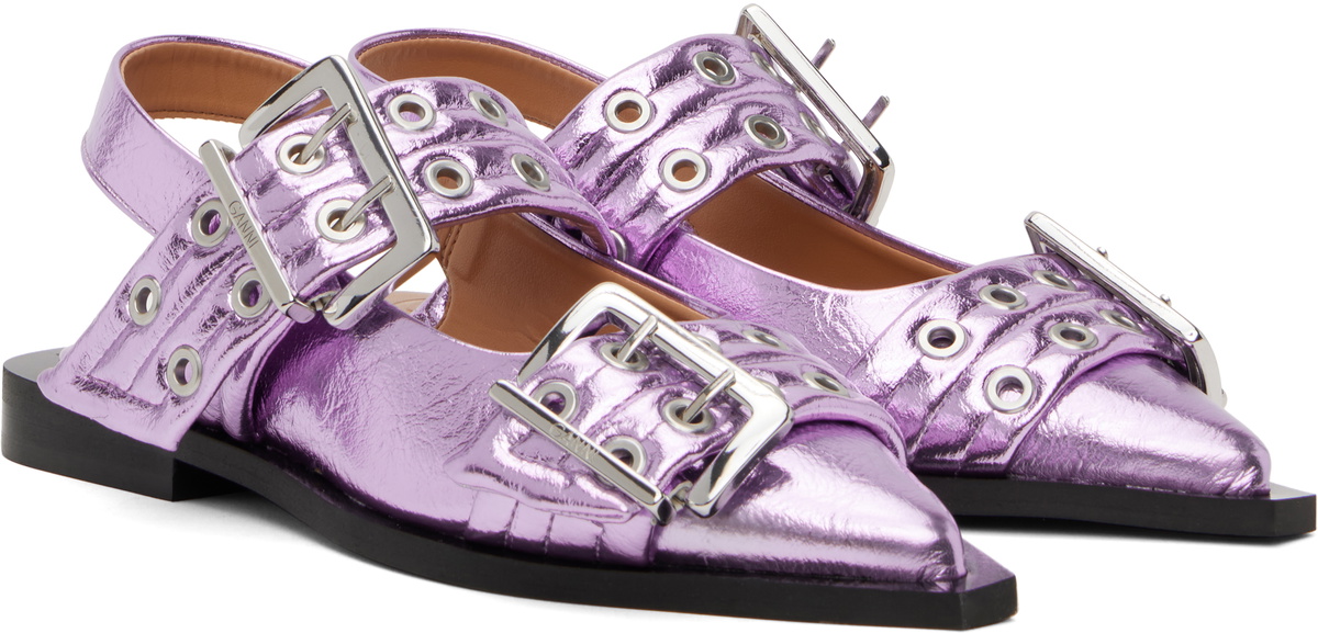 GANNI Purple Feminine Buckle Flats GANNI