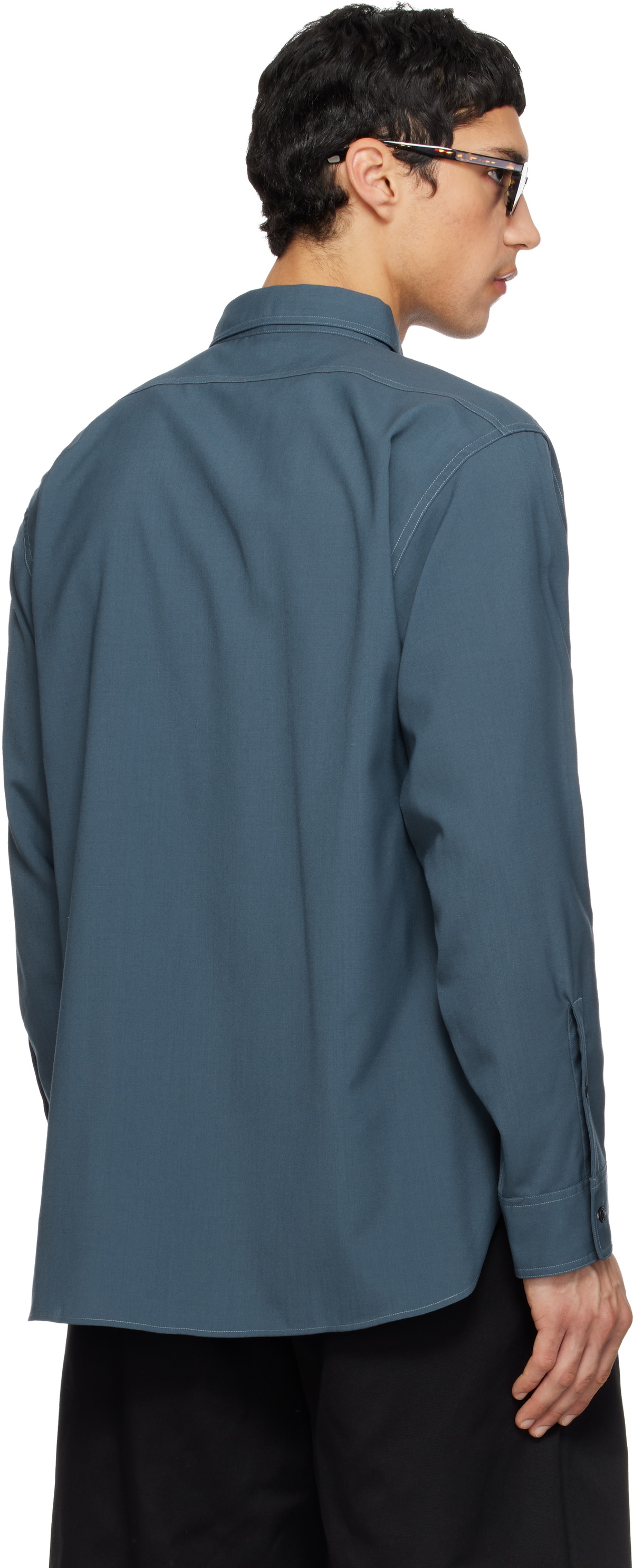 nanamica Navy Polyester Wool Field Shirt Nanamica