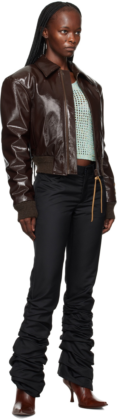 Acne Studios Burgundy Crinkled Leather Bomber Jacket Acne Studios