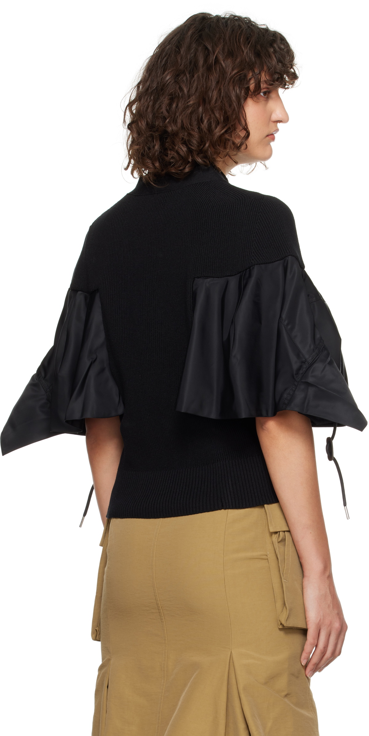 sacai Black Nylon Twill & Knit Cardigan Sacai