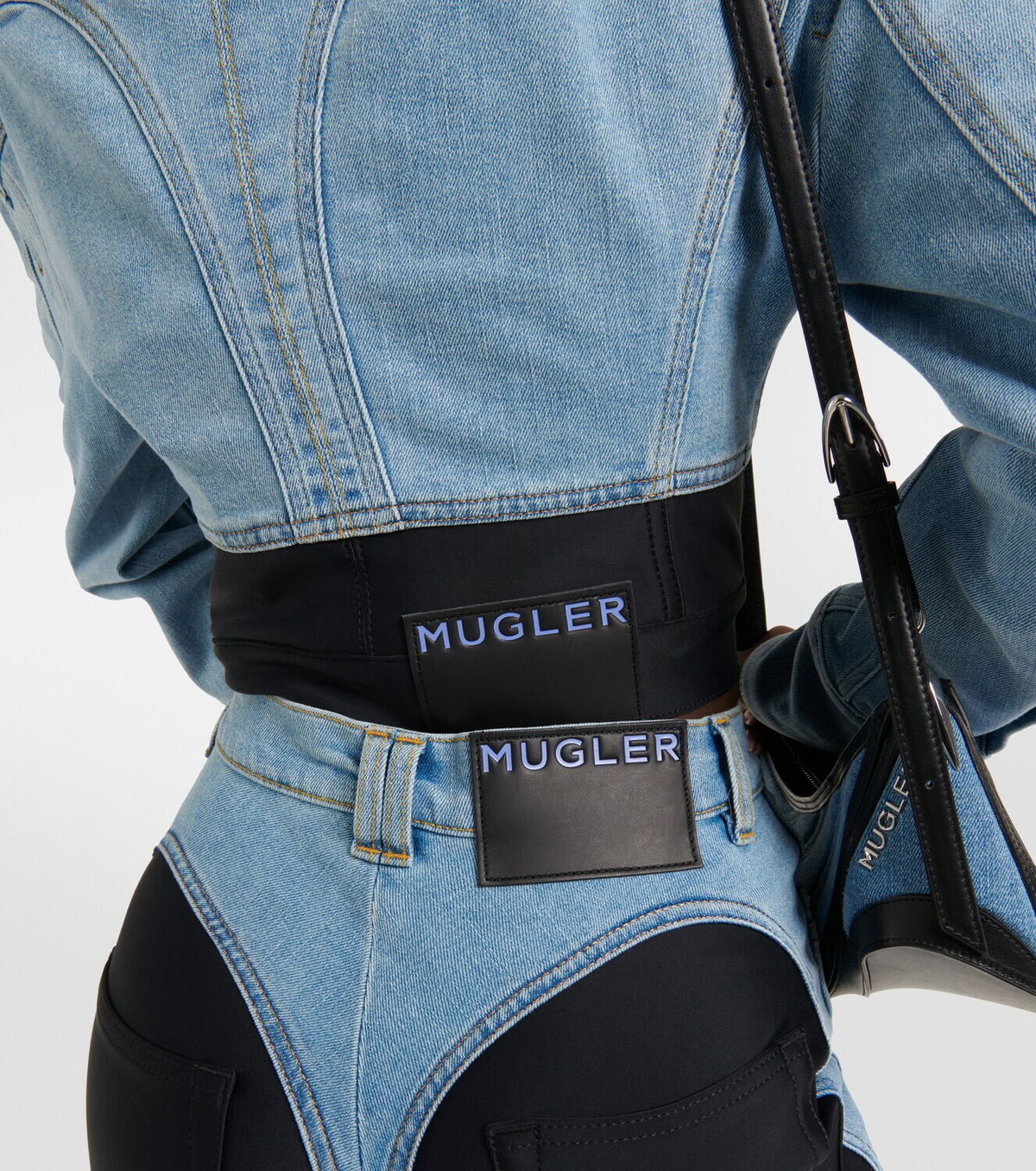 Mugler Denim-paneled cropped jacket Mugler