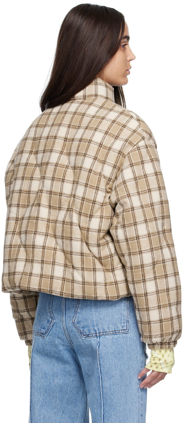 Kijun Beige Check Down Jacket Kijun