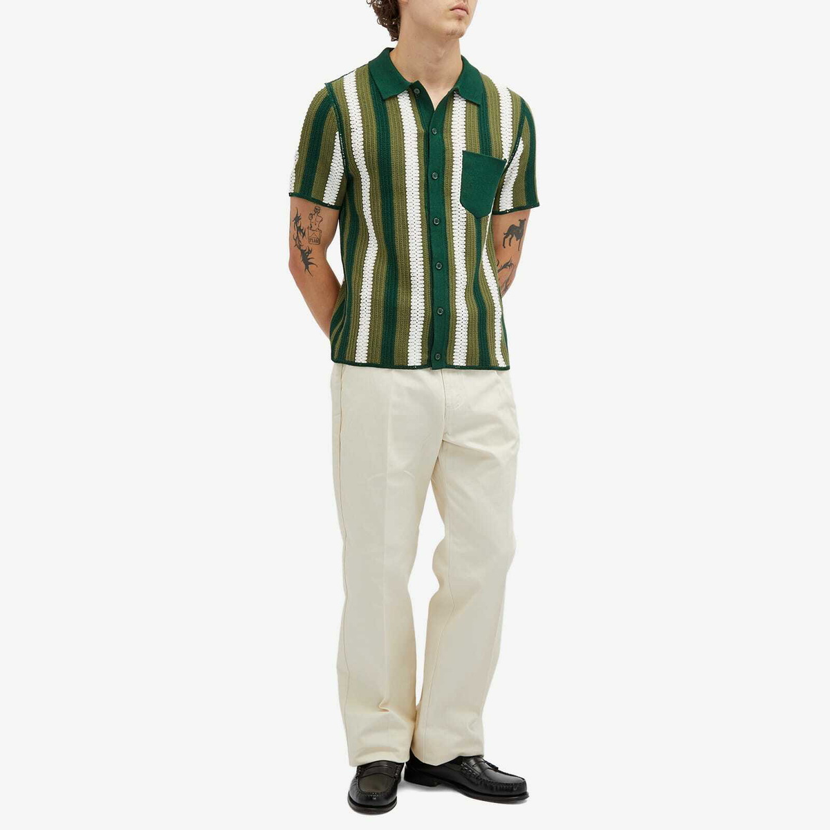 Percival Men's Pathos Crochet Stripe Shirt in Forest Percival