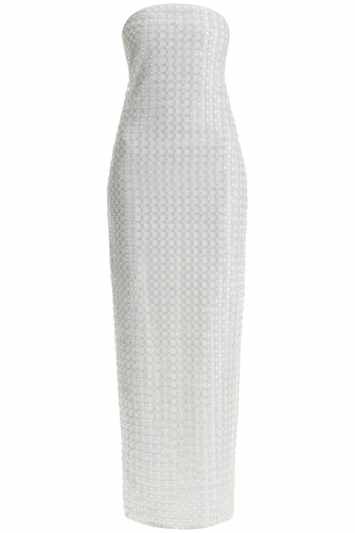 ROTATE long white cotton bodycon dress with beads strapless White ...