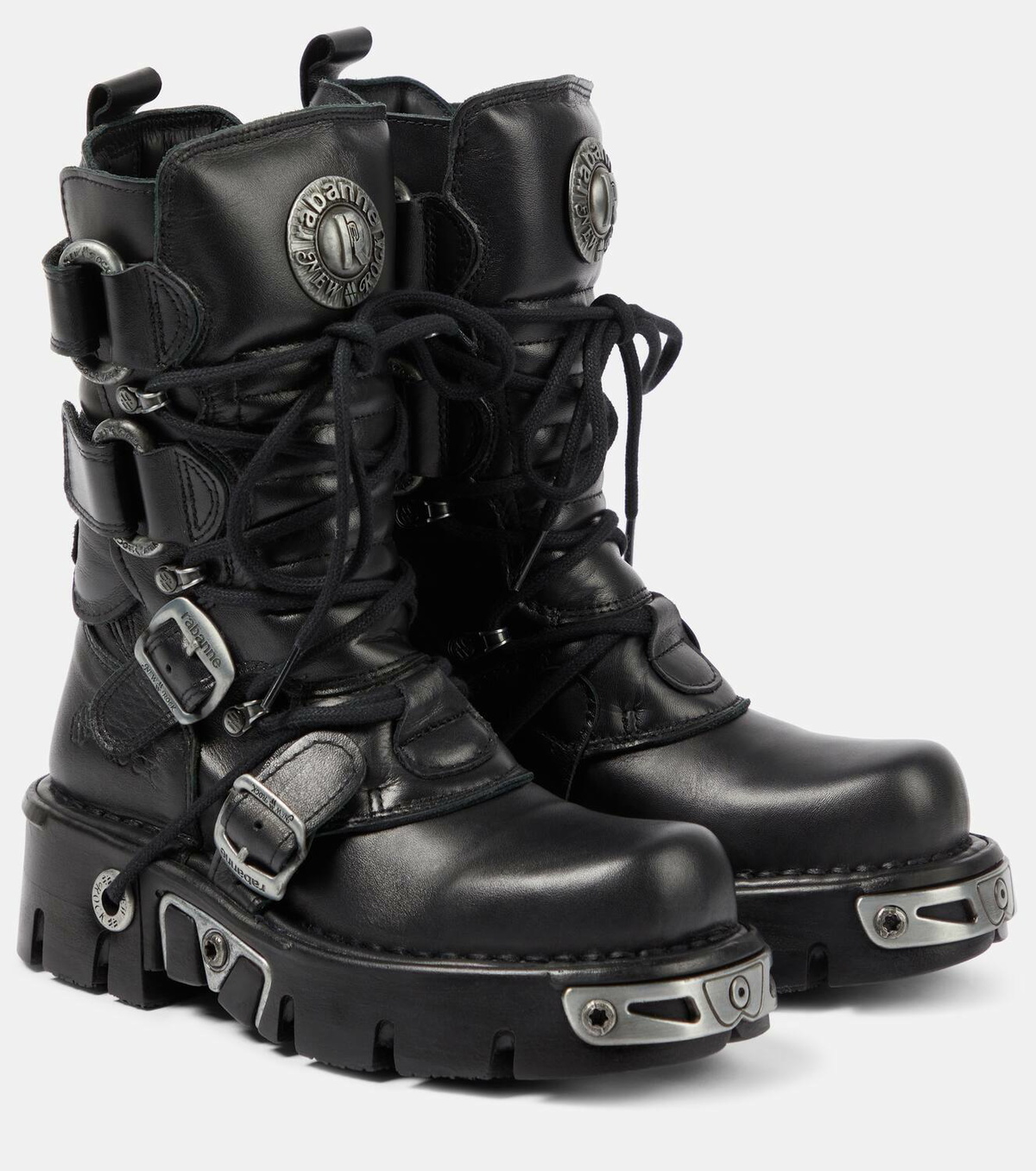 Rabanne x New Rock embellished leather biker boots Paco Rabanne