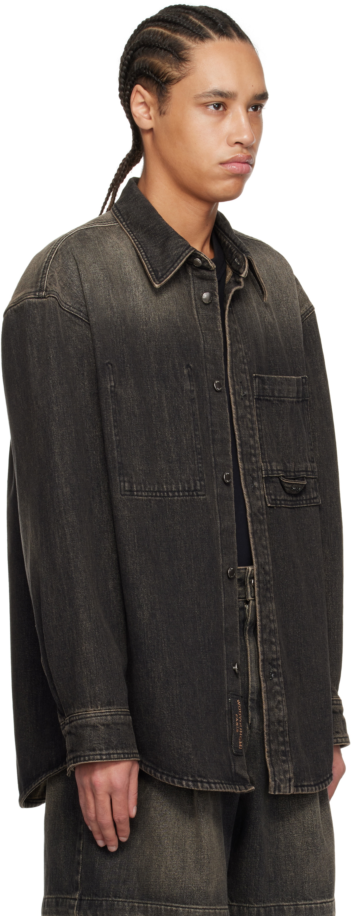 WOOYOUNGMI Gray Back Logo Washed Denim Shirt Wooyoungmi