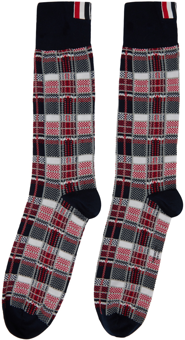 Thom Browne Navy Check Socks Thom Browne