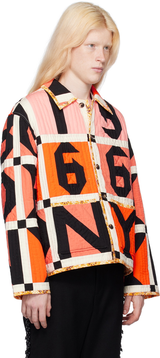 Bode Orange Letter Block Quilt Jacket Bode