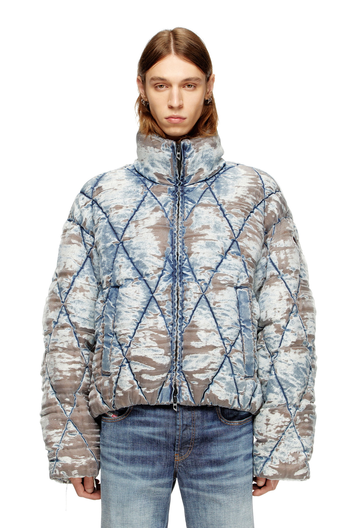 Diesel Padded jacket in argyle-quilted devoré denim - Winter Jackets ...