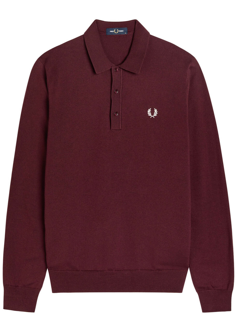 Fred Perry Logo-embroidered Wool-blend Polo Shirt Maroon Fred Perry