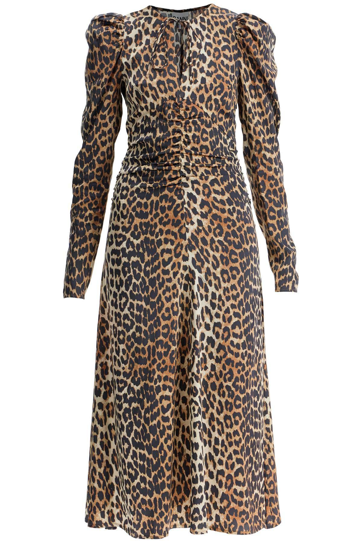 GANNI "animal print satin midi dress" Brown GANNI