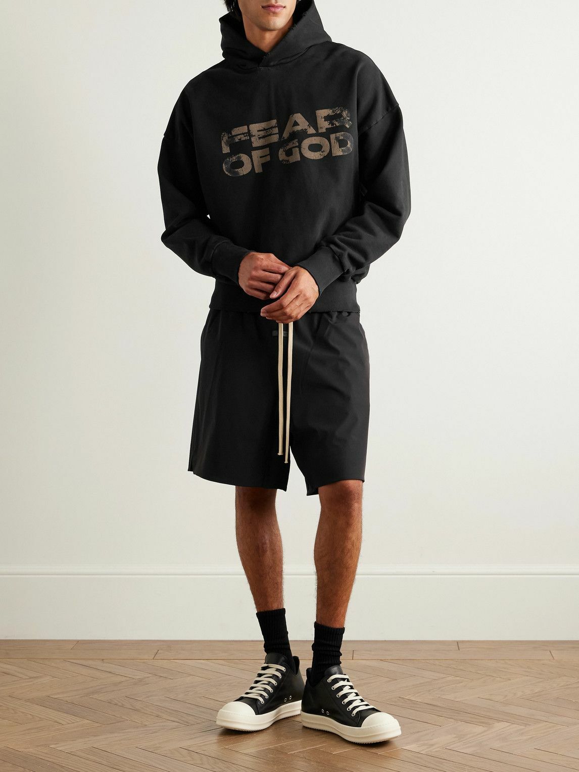Fear of God - Logo-Print Cotton-Jersey Hoodie - Black Fear Of God