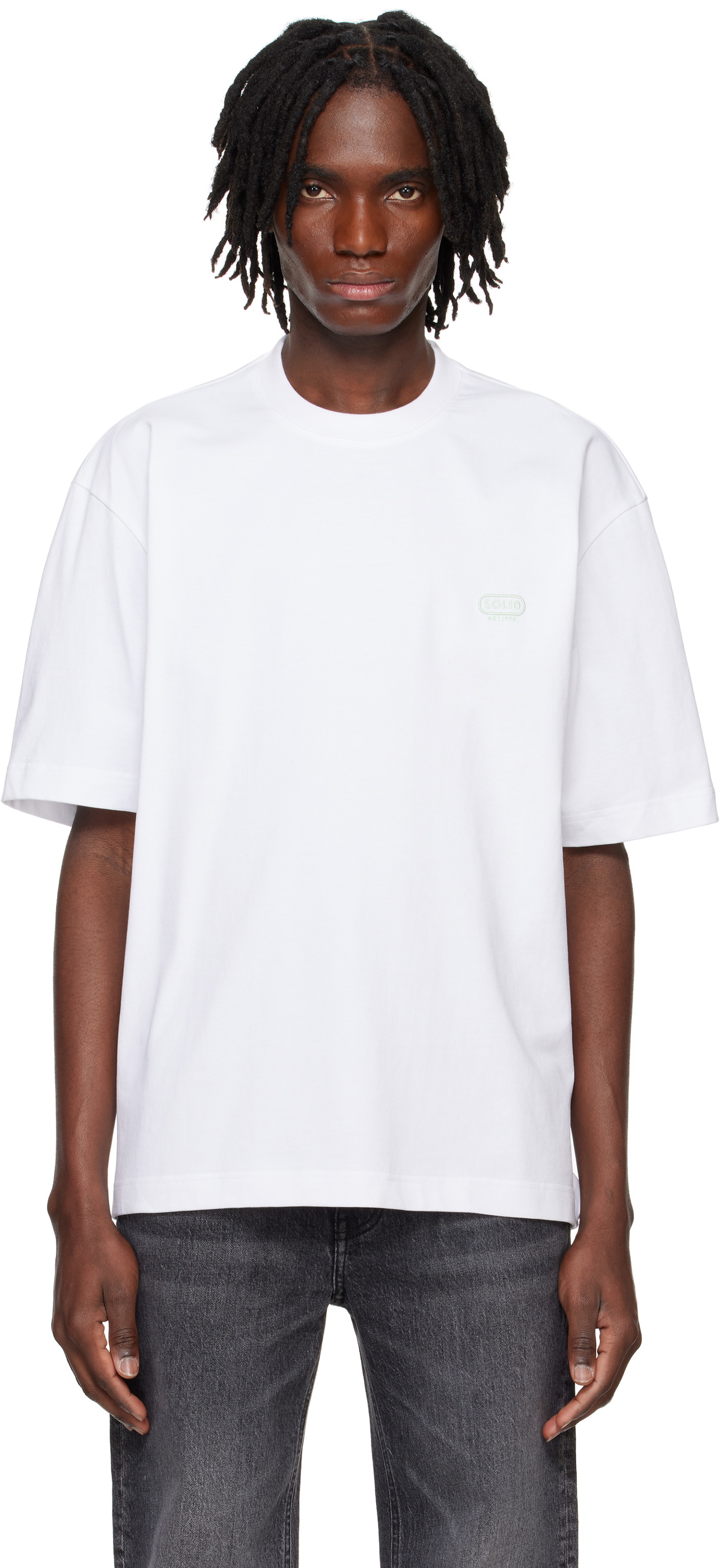 Solid Homme White Embroidered Logo T-shirt Solid Homme