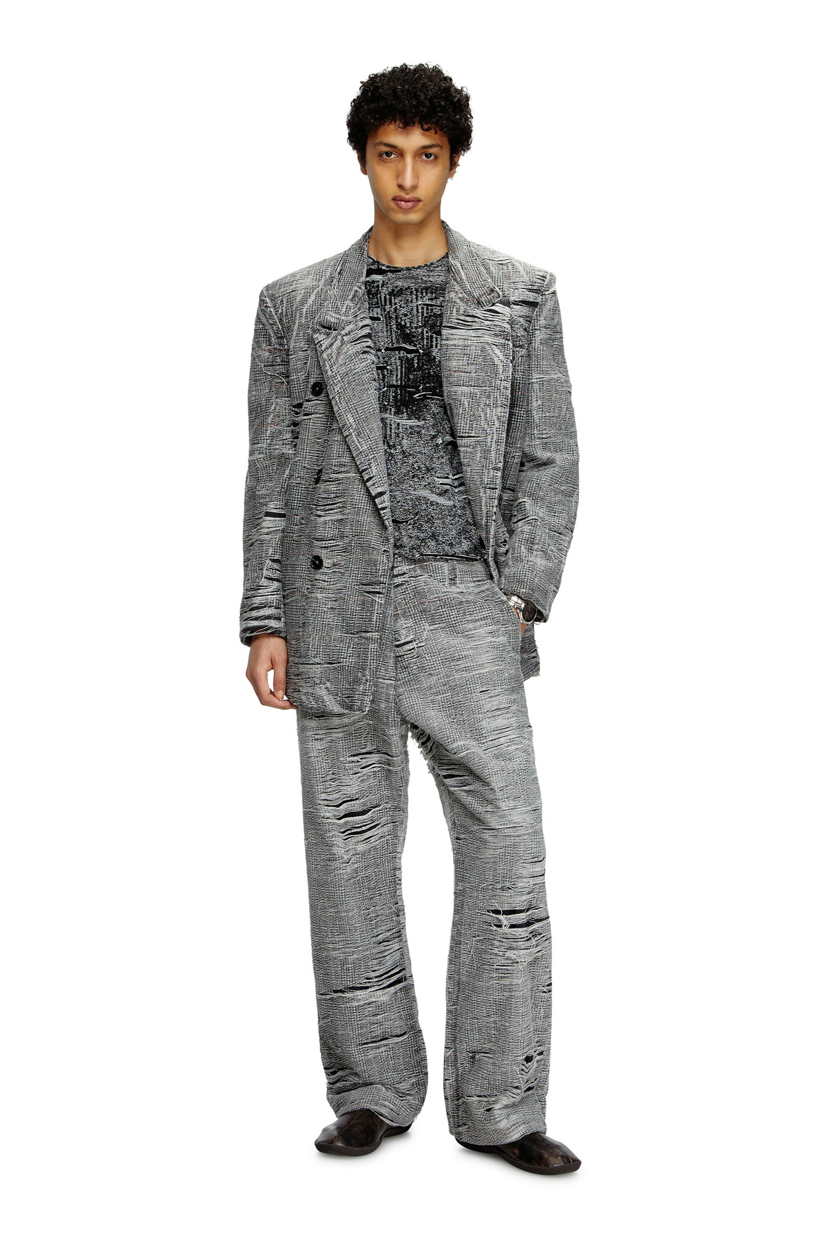 Diesel Blazer in distressed Prince of Wales denim - Denim Jackets Mens ...