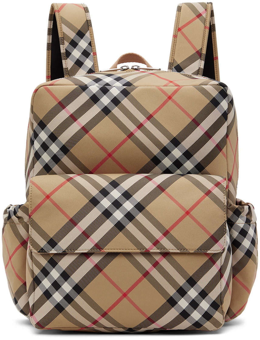 Burberry Kids Beige Check Nylon Backpack Burberry