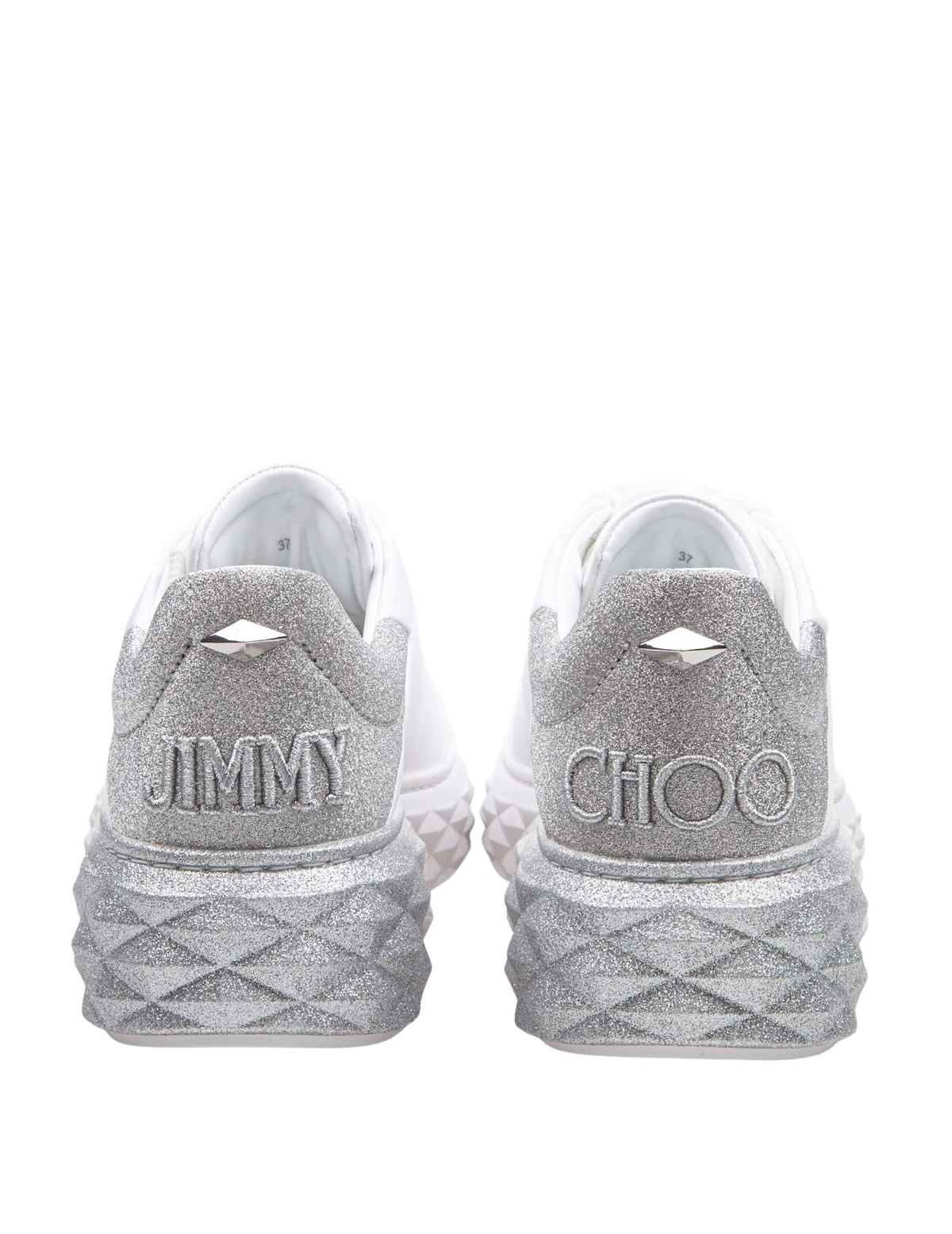 Jimmy Choo White Leather Sneakers With Glitter Degrade Jimmy Choo