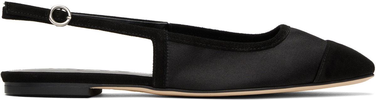 Aeyde Black Geraldine Satin Toe-Cap Ballerina Flats Aeyde