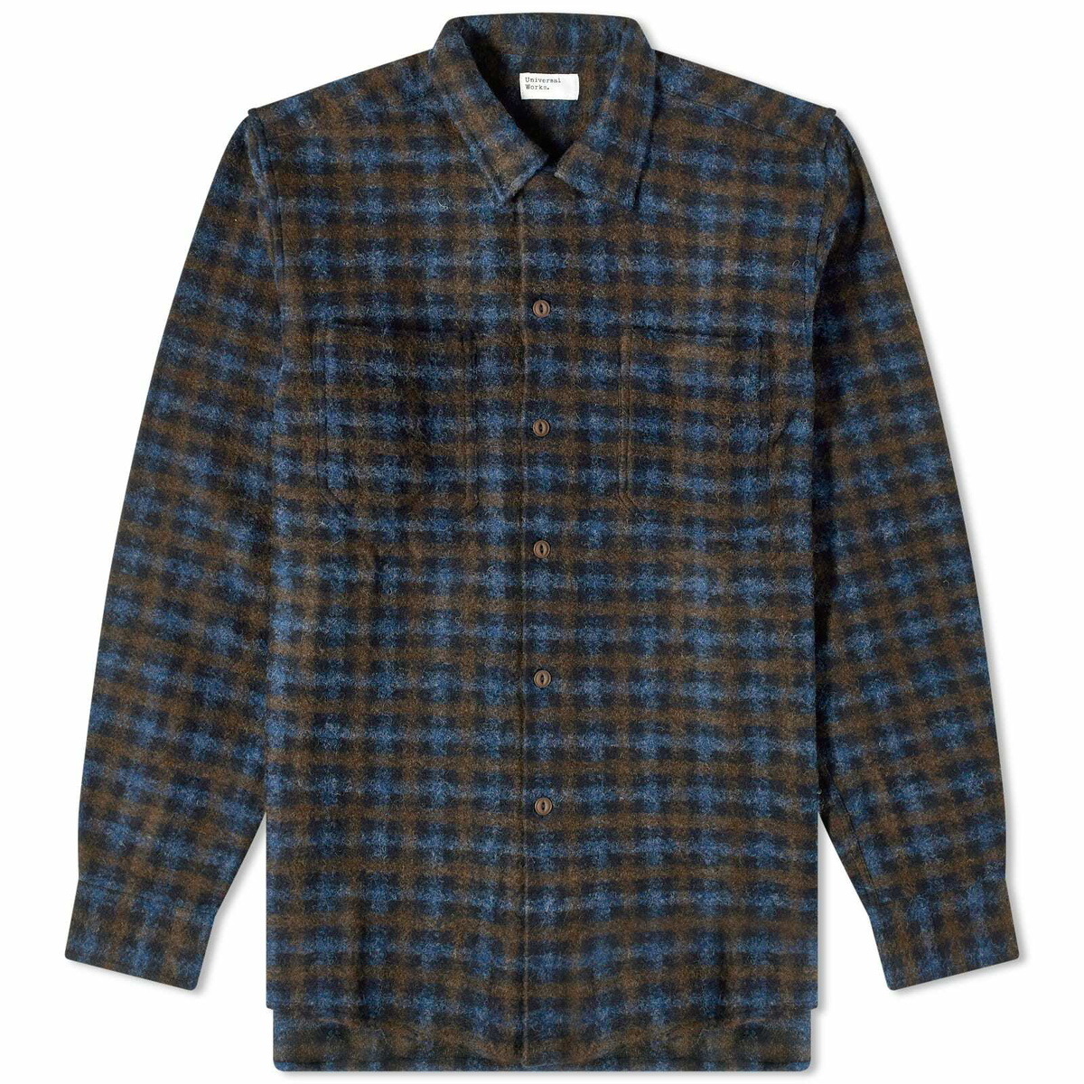 Universal Works Men's Checkered Fleece Work Shirt in Brown/Sky ...