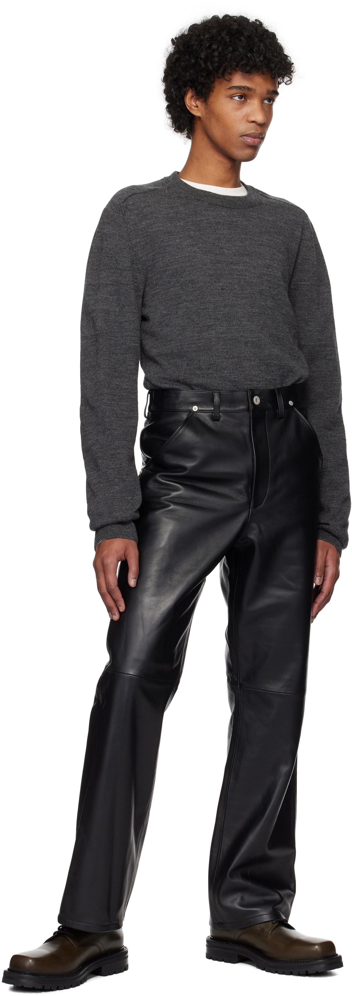 Tonywack Black Flared-Leg Leather Pants Tonywack