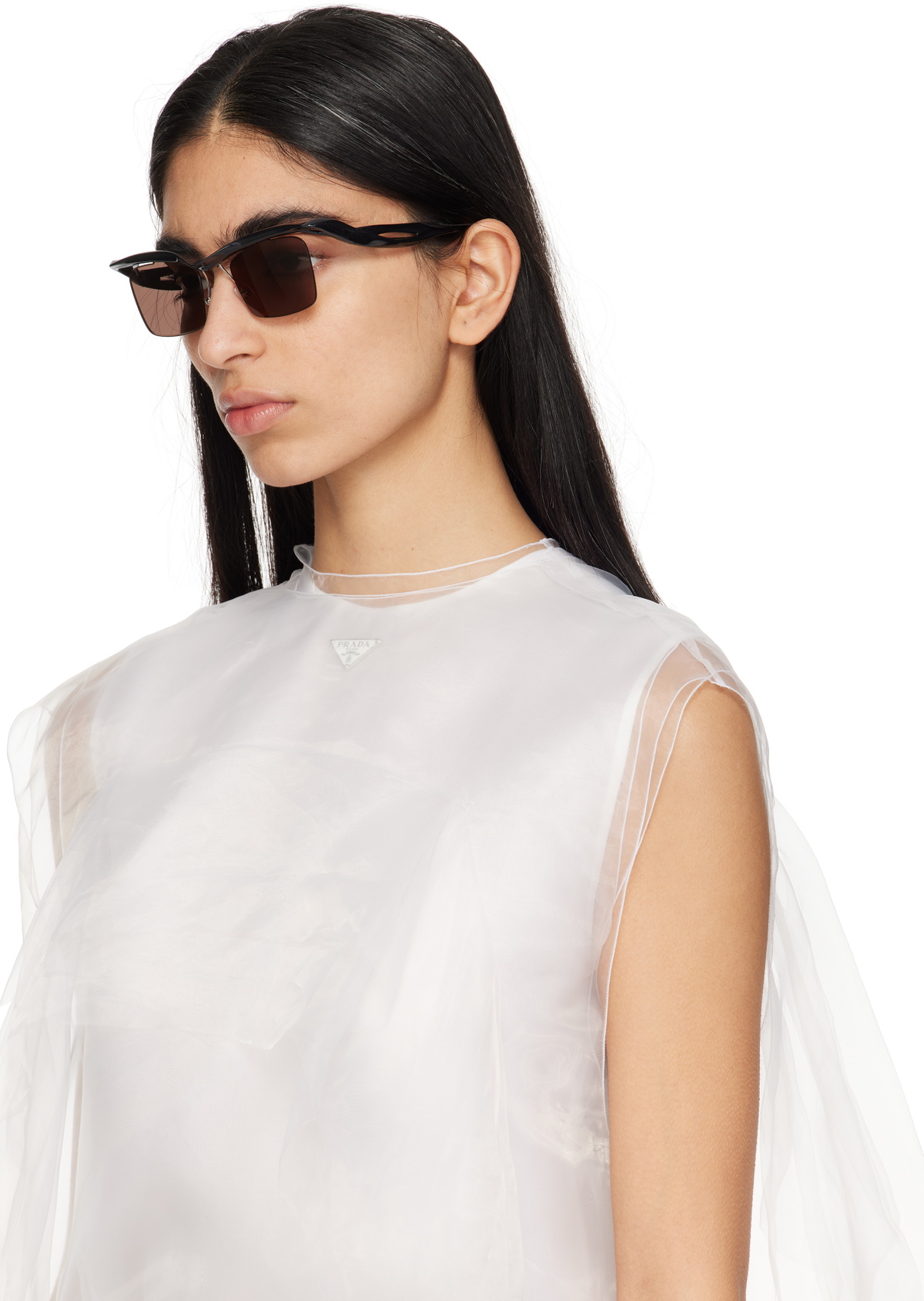 Prada Eyewear Black Twisted Frame Square Sunglasses Prada