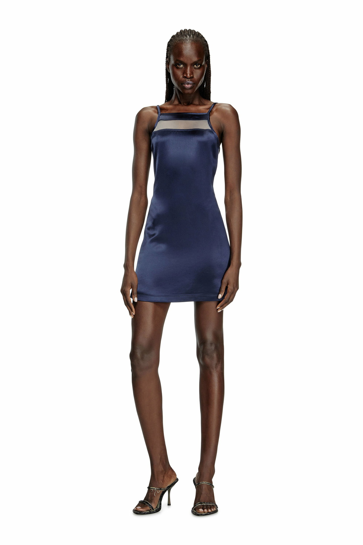 Diesel Short dress in satin, knit and tulle - Dresses Womens in Blue Diesel