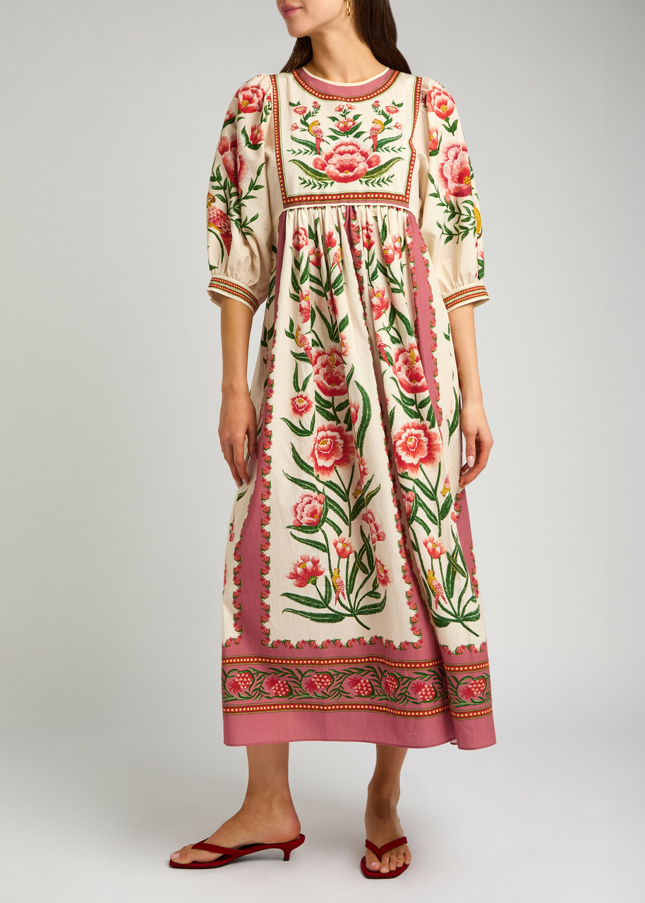 Farm Rio Ainika Printed Poplin Midi Dress Cream Farm Rio