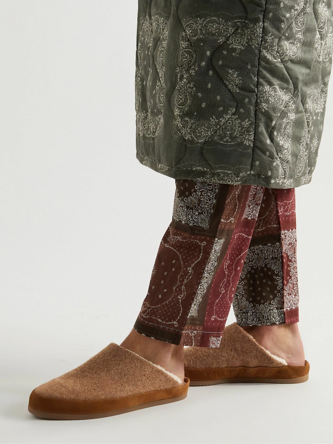 Mulo - Suede-Trimmed Shearling-Lined Recycled Wool Slippers - Brown Mulo