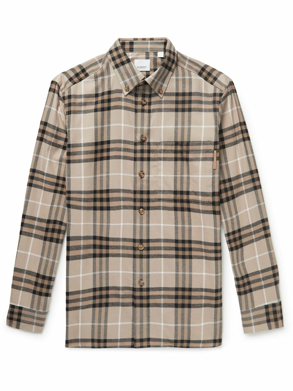 Burberry - Button-Down Collar Checked Cotton-Flannel Shirt - Neutrals Burberry