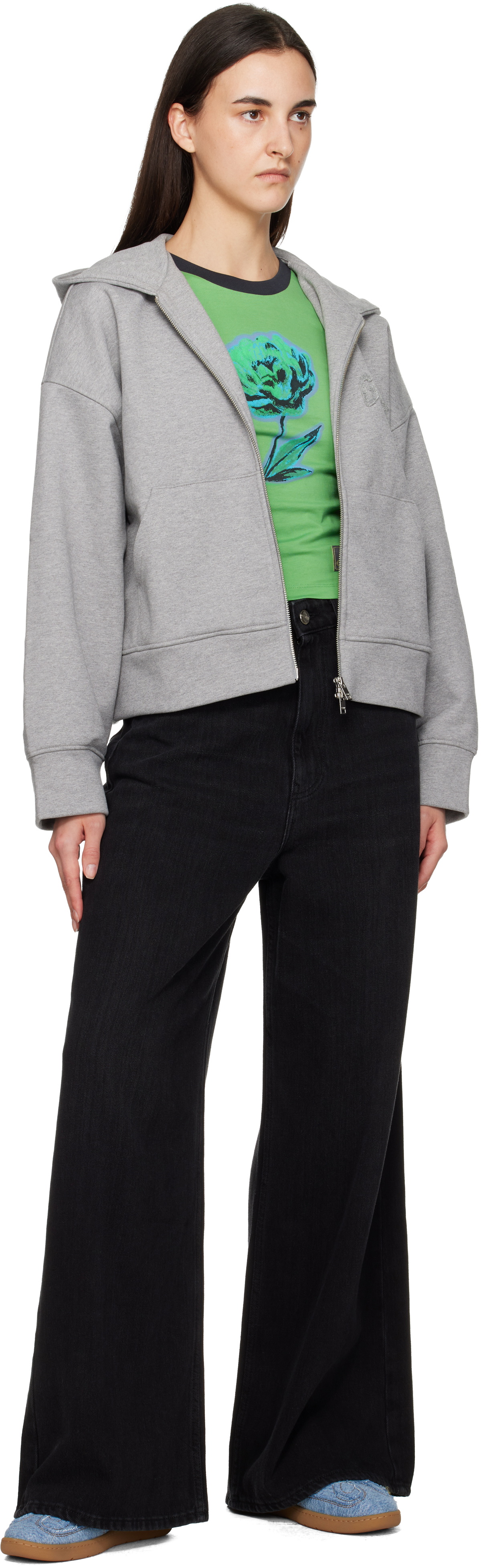 GANNI Green Basic Cotton Jersey Peony Baby Fit T-shirt GANNI