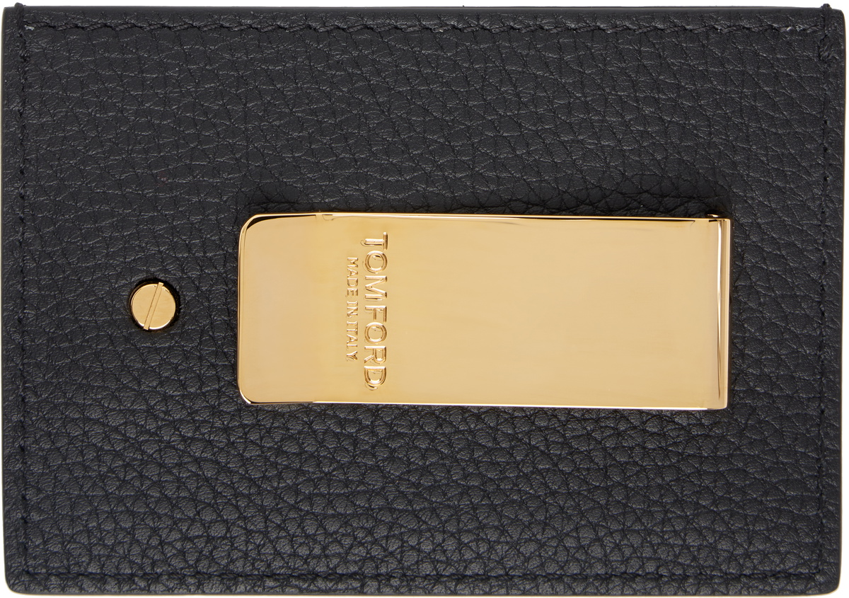 TOM FORD Black Soft Grain Leather Money Clip Card Holder TOM FORD