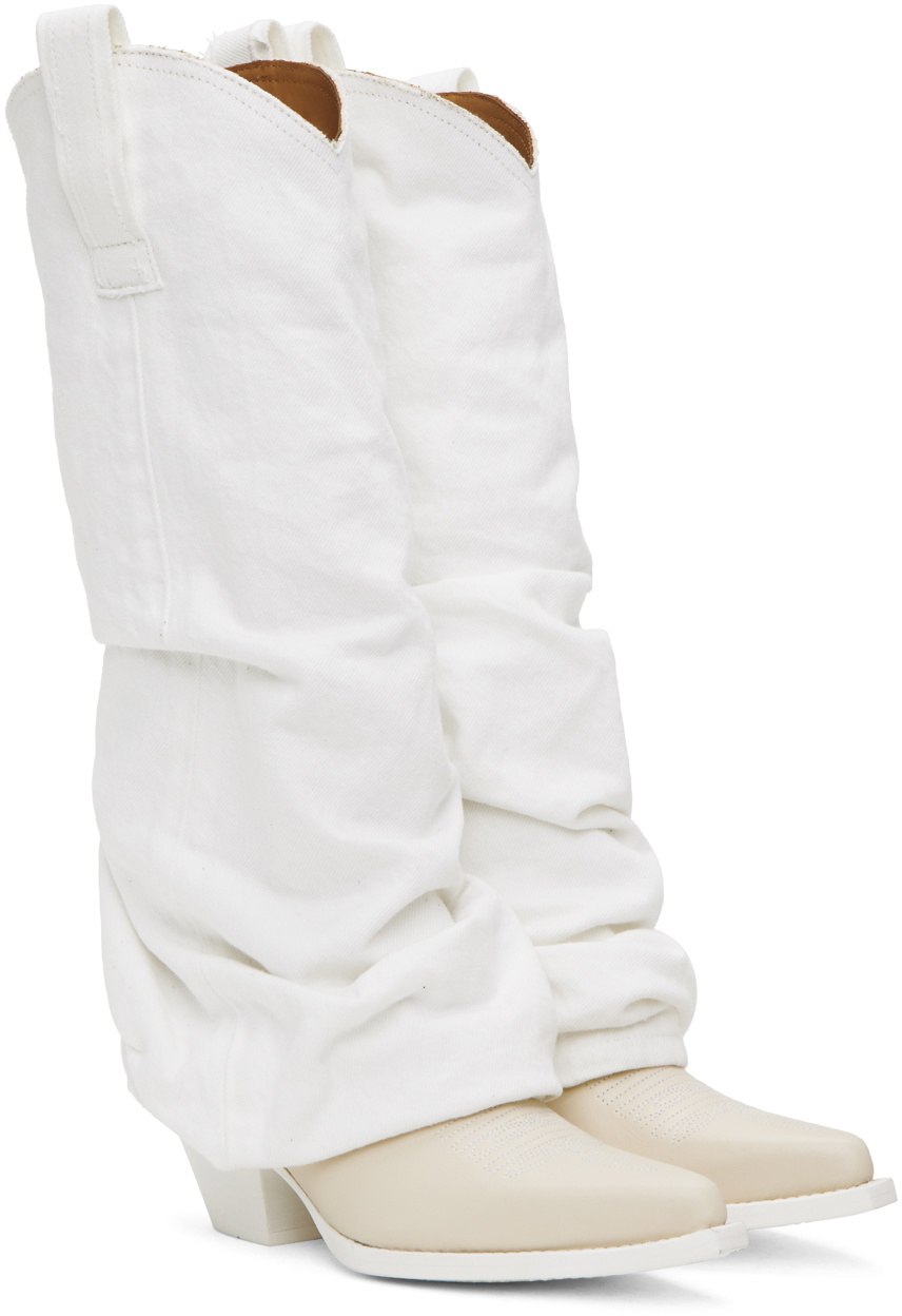 R13 White & Off-White Mid Cowboy Denim Sleeve Boots R13