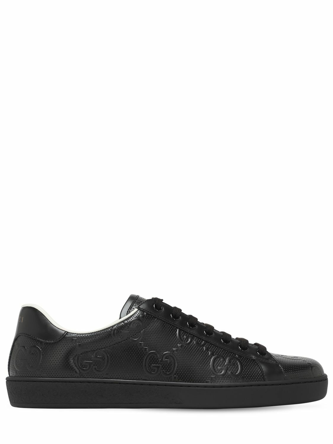 GUCCI - New Ace Gg Embossed Leather Sneakers Gucci