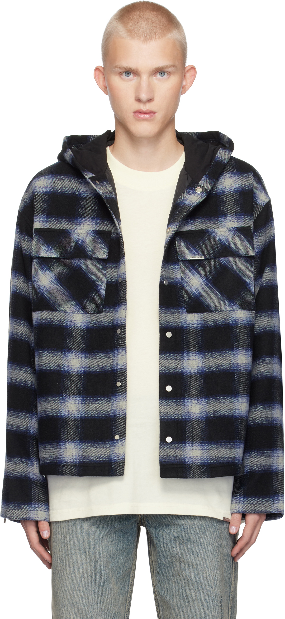 Represent Black & Navy Hooded Overshirt Jacket Represent