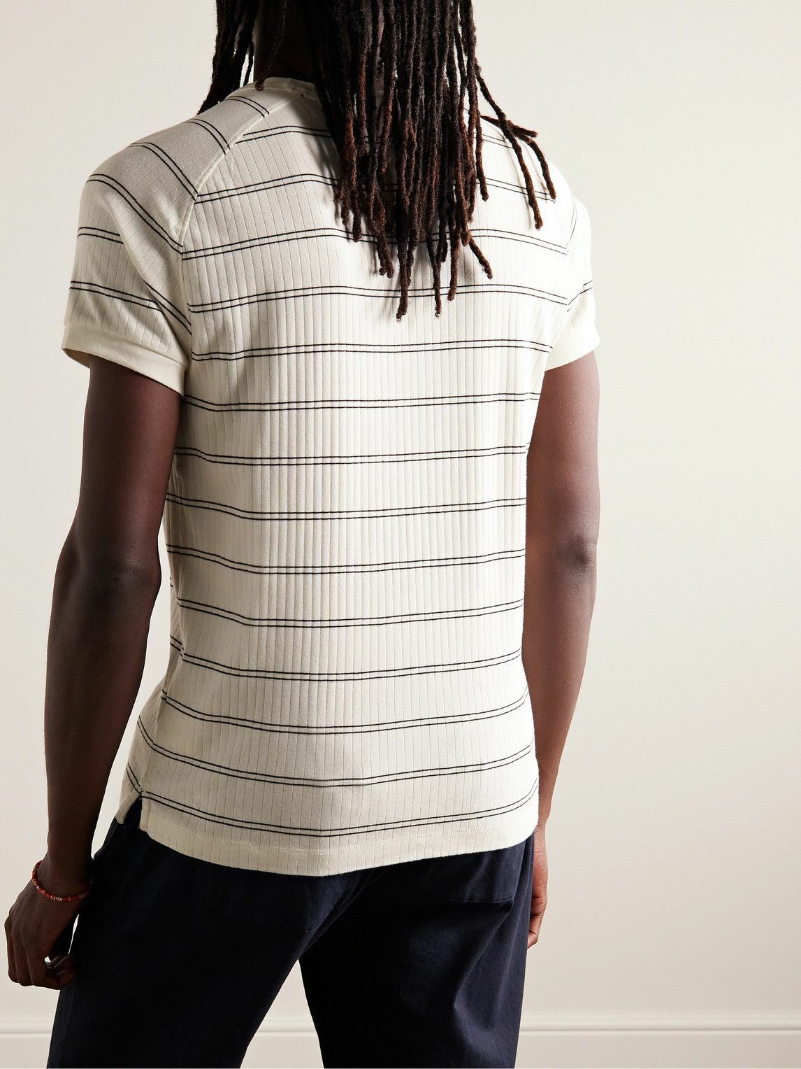 Club Monaco - Refined Striped Ribbed Cotton-Blend T-Shirt - White Club ...