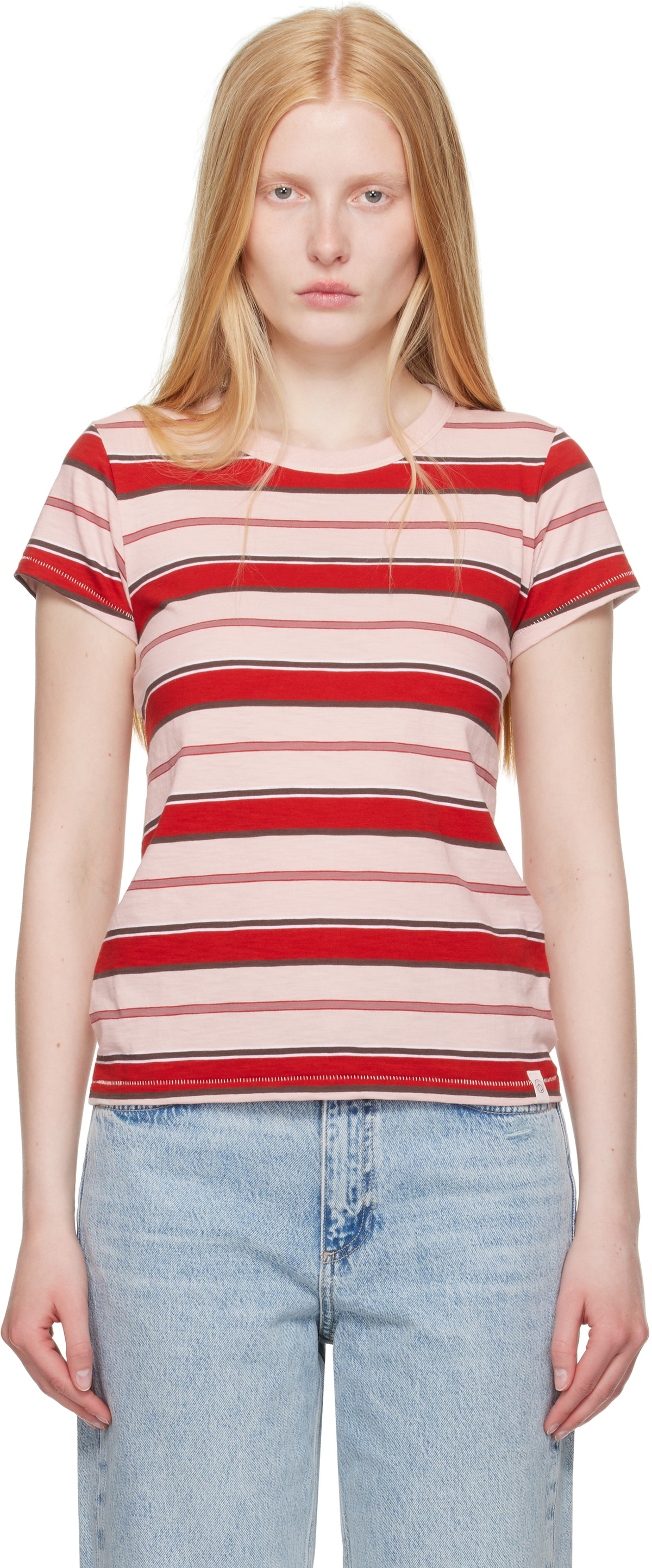 rag & bone Pink & Red 'The Slub Striped' T-shirt Rag and Bone