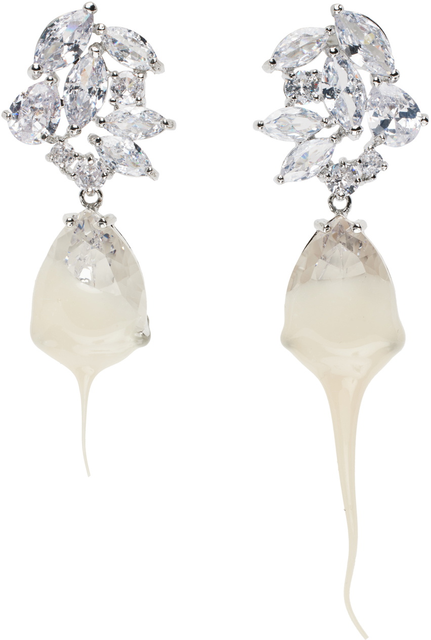 Ottolinger Silver & Off-White Diamond Dip Earrings Ottolinger