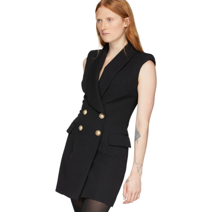Balmain Black Wool Short Dress Balmain
